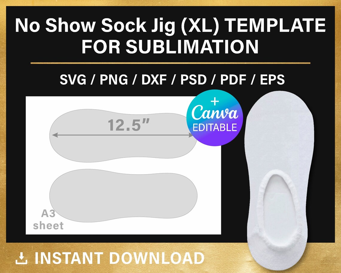 No Show Sock Jig Template 12.5 Inches for Sublimation XL - Etsy