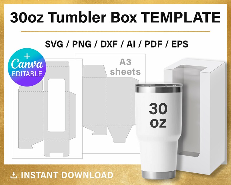 Tumbler Box Template Bundle, DIY, Png, Canva, Svg, Cricut, Printable ...