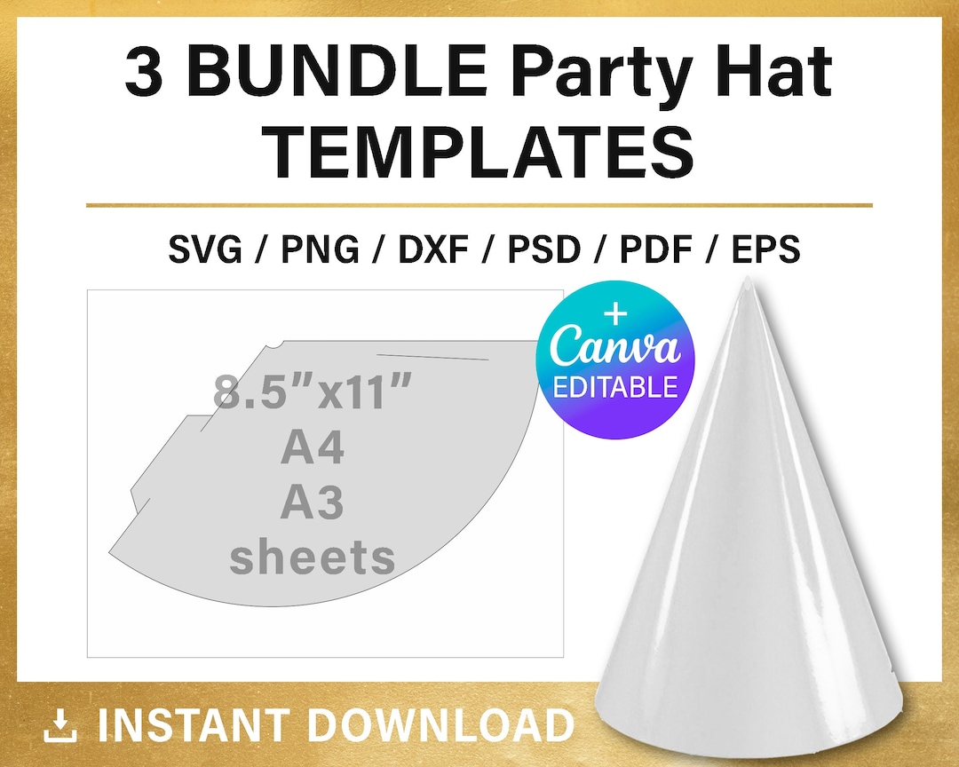 Party Hat Blank Template, BUNDLE, DIY, Party Decorations, Canva, Set ...