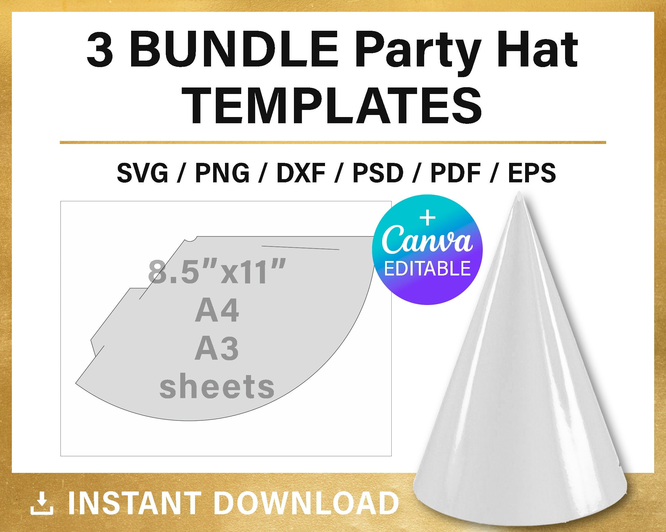 Party Hat Blank Template, BUNDLE, DIY, Party Decorations, Canva, Set ...