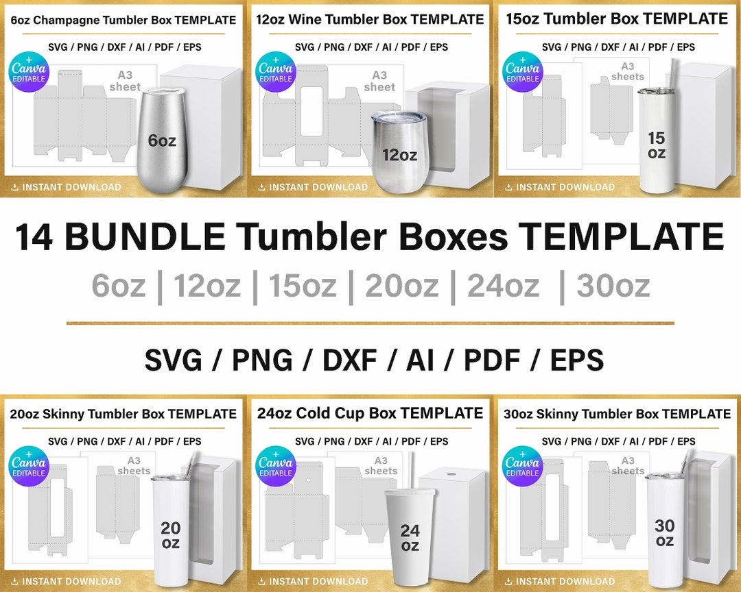 Tumbler Box Template Bundle, DIY, Png, Canva, Svg, Cricut, Printable ...