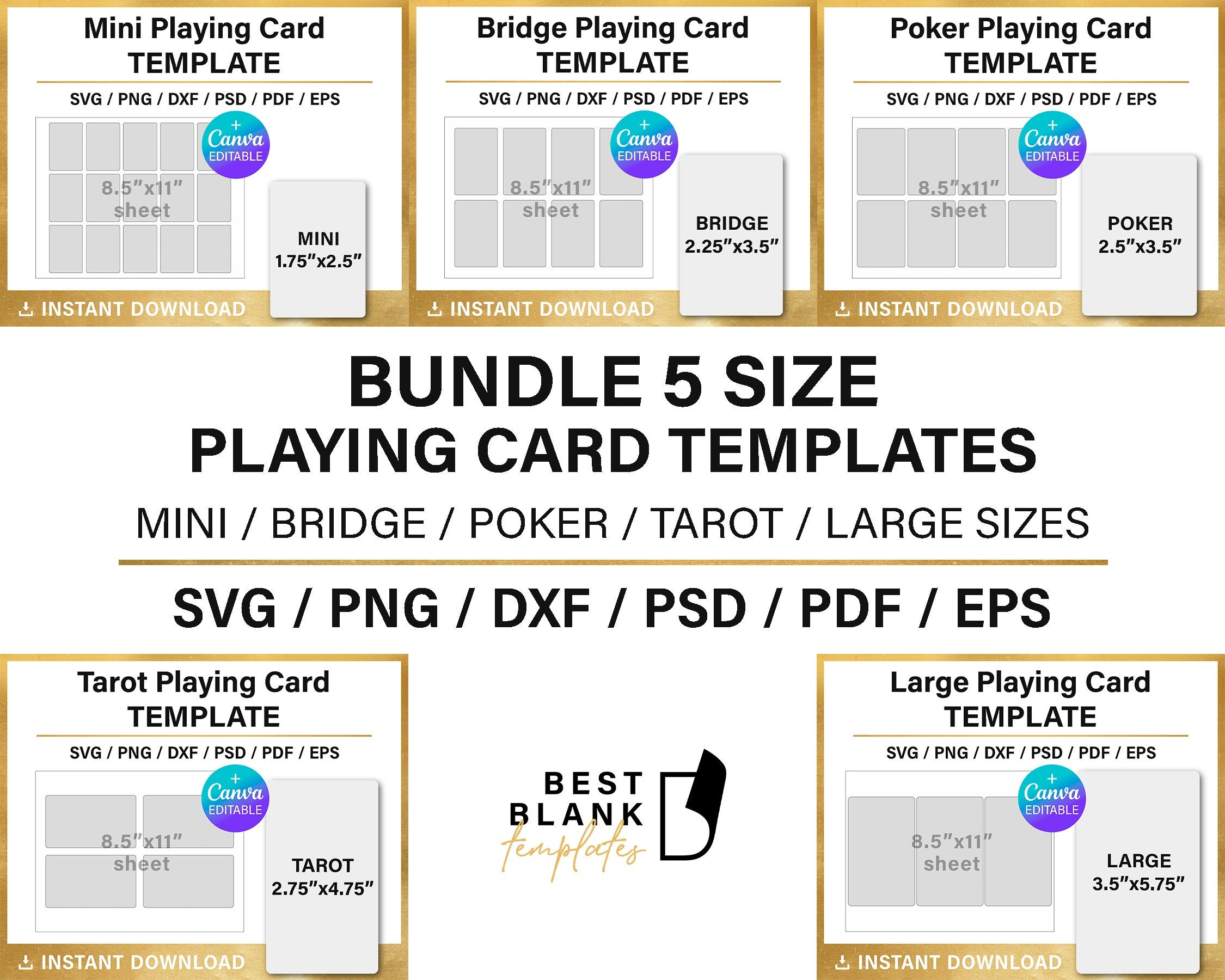 Playing Card Template, BUNDLE, 5 Sizes, BLANK Template, Svg, Dxf, Cut ...