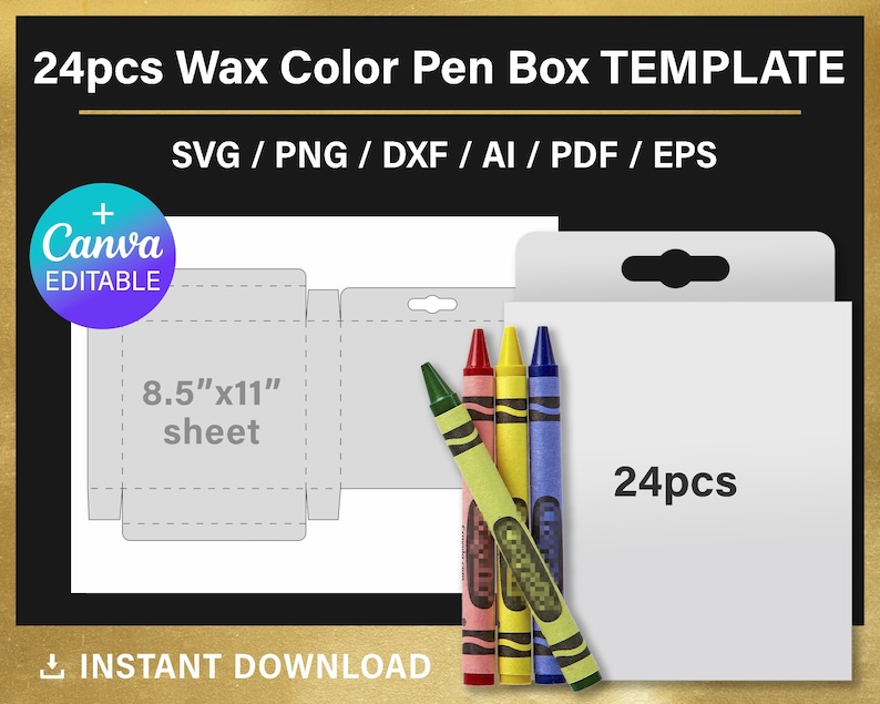 24 Wax Color Pen Gift Box BLANK Template, DIY, 24 Crayon Box, Mini ...
