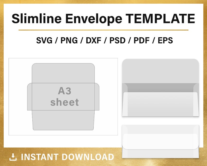 Slimline Envelope Blank Outline Template SVG Dxf Png Psd - Etsy