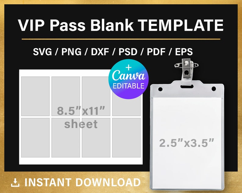 VIP Pass Badge Blank Template, All Access Pass, VIP Badge, DIY, Name ...