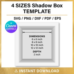 Square Shadow Box Template BUNDLE, Light Box Frame, 3D, Cardstock ...