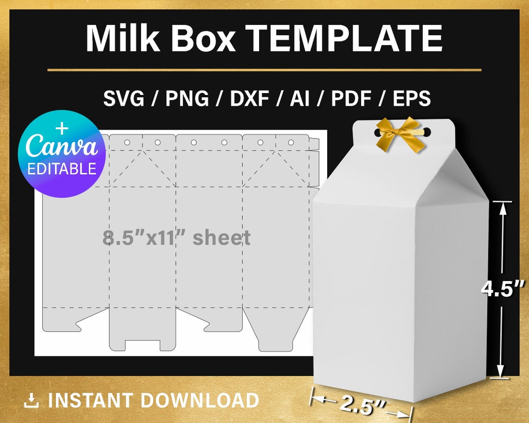 Milk Box Template, DIY Milk Carton BLANK Template, Canva, Svg, Cricut ...
