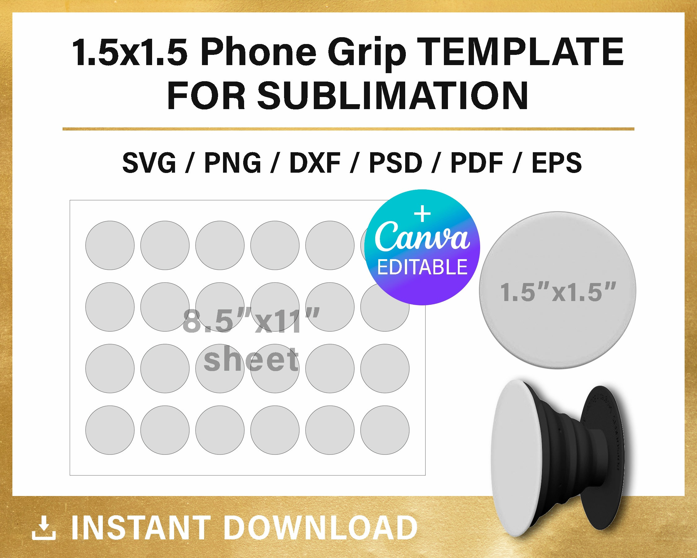 Phone Grip Template, BLANK Template for Sublimation, Canva, Cricut, Svg ...