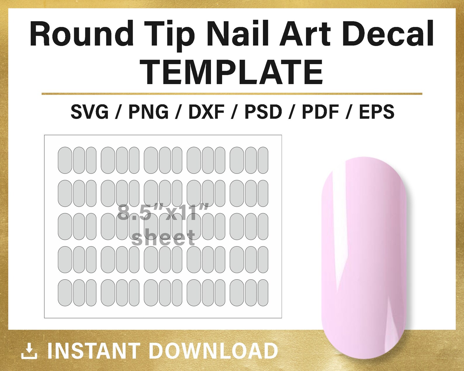 Round Tip Nail BLANK Template Nail Art Decal Custom Wrap - Etsy