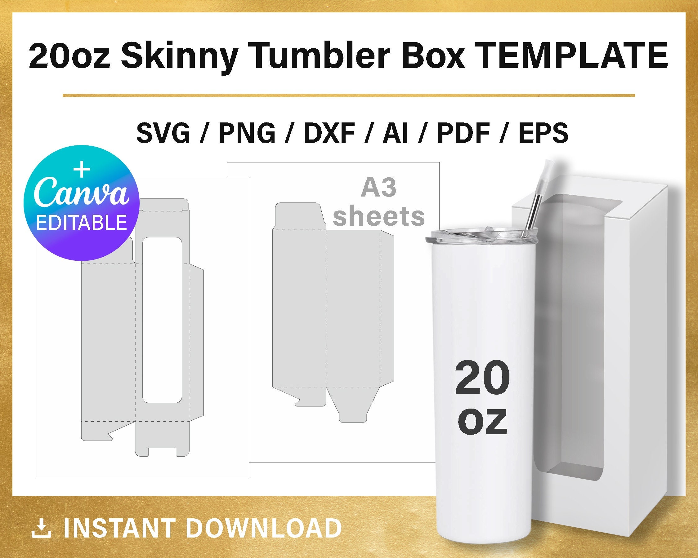 20oz Skinny Tumbler Window Box Template, DIY, Gift Box Template, Png ...