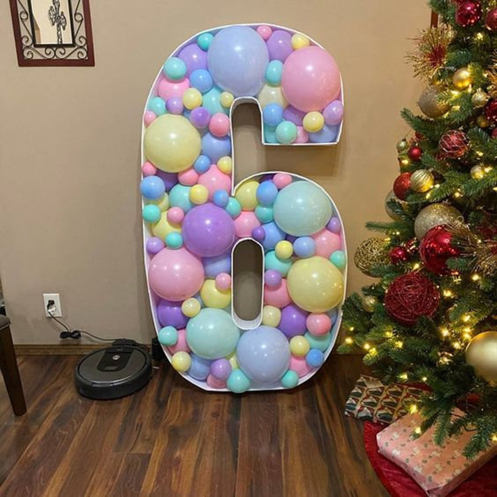Number 6 Mosaic From Balloons Tall Six Number Template | Etsy