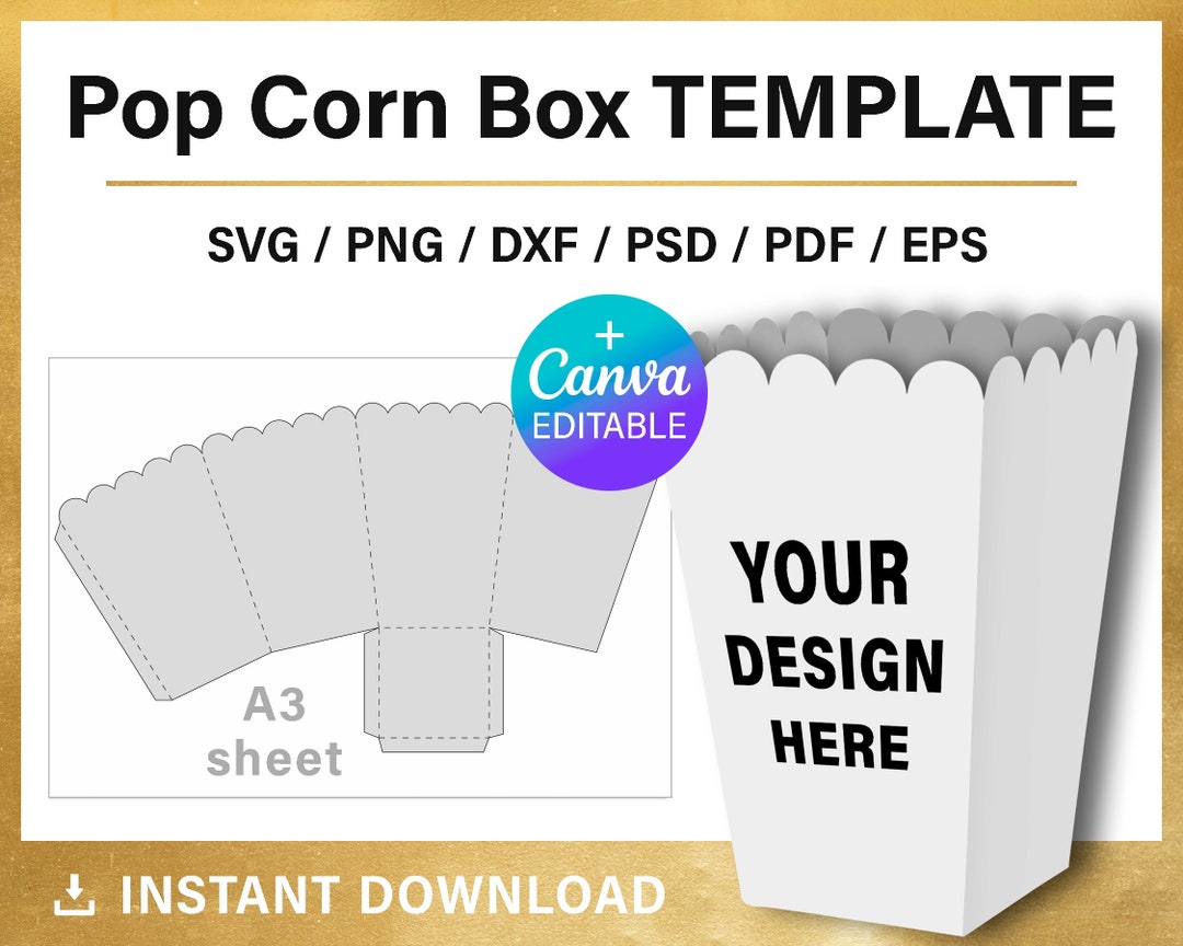 Big Popcorn Box Blank Template, DIY, Party Favor Decorations, A3 Sheet ...