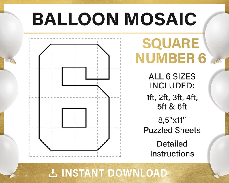 Square Number 6, Mosaic From Balloons, Tall, Six Number Template ...