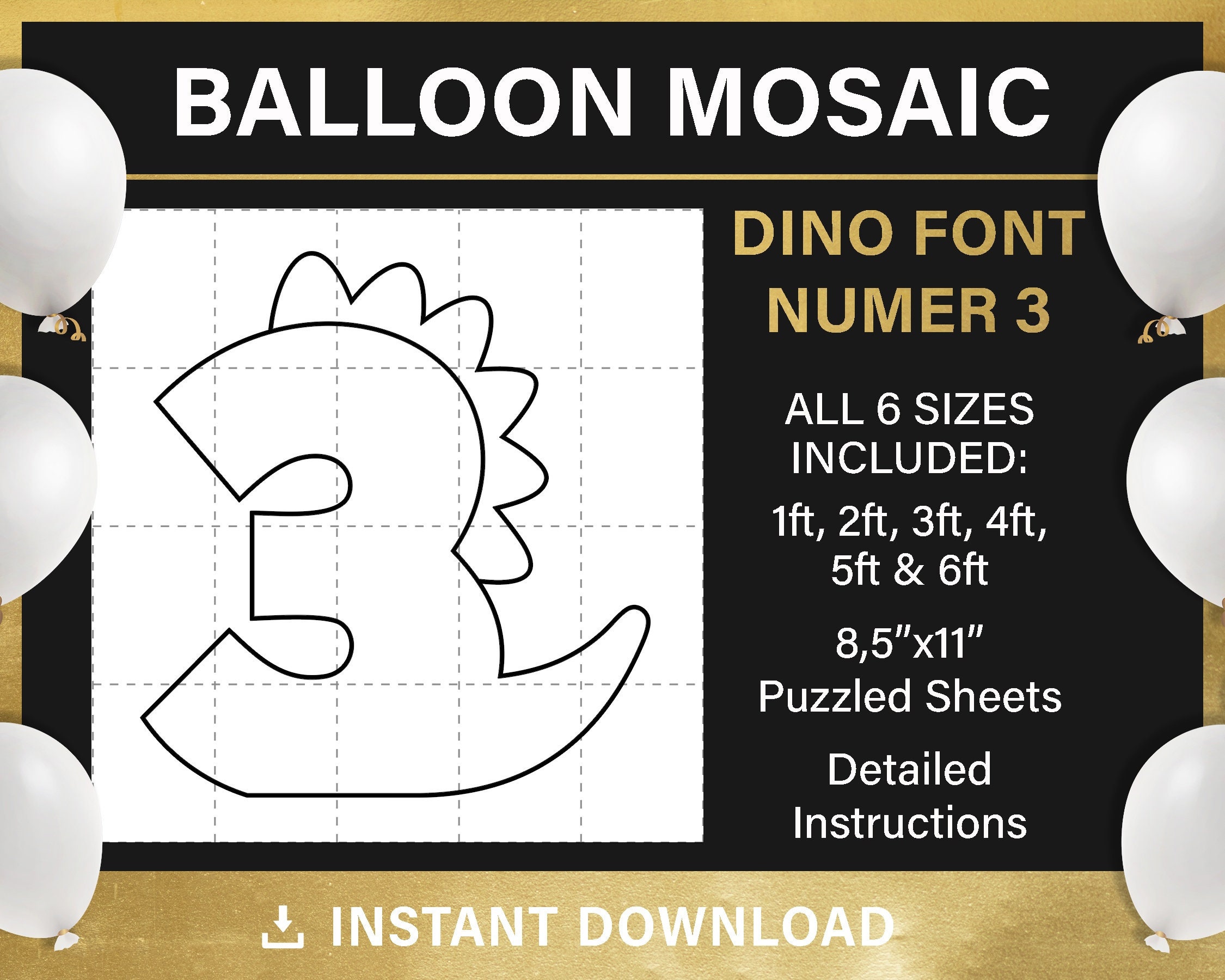 Dino Font, All Numbers, BUNDLE, Dinosaurs Birthday Balloon Decor, Dino ...