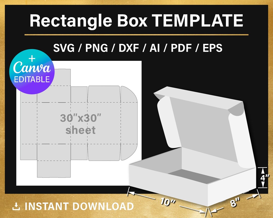 Rectangle Box Blank Template, DIY, Classic Simple Box, 10x8x4 Inches ...