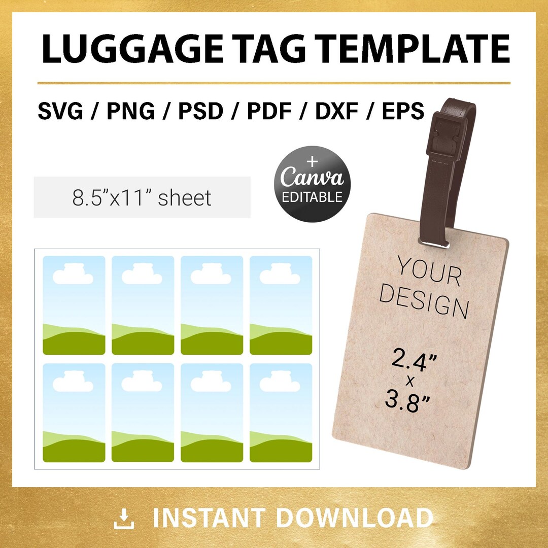 Luggage Tag Template, Luggage Tag Sublimation Blank Template, Luggage ...