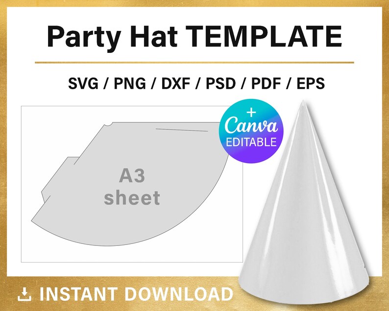 Party Hat Template Blank DIY Canva Party Decorations - Etsy