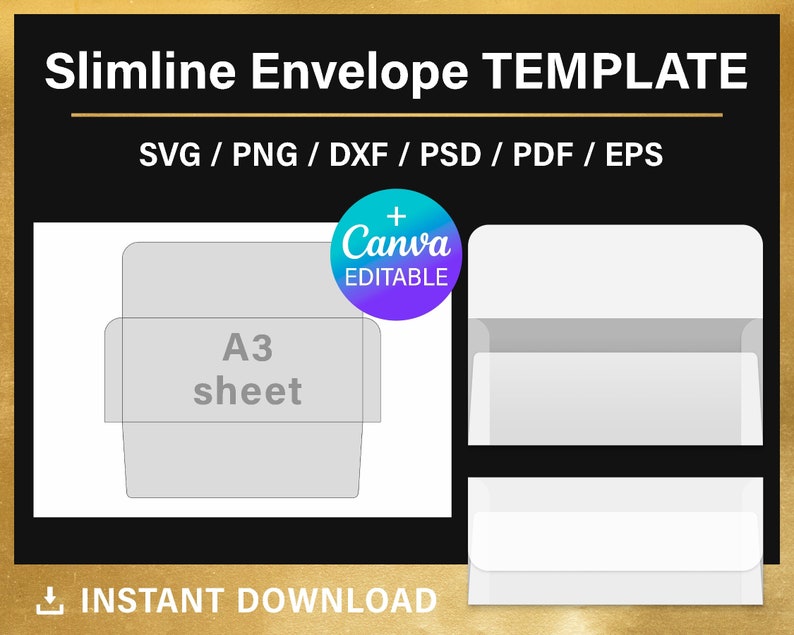 Slimline Envelope, Blank Outline Template, SVG, Dxf, Png, Psd, Cut File ...