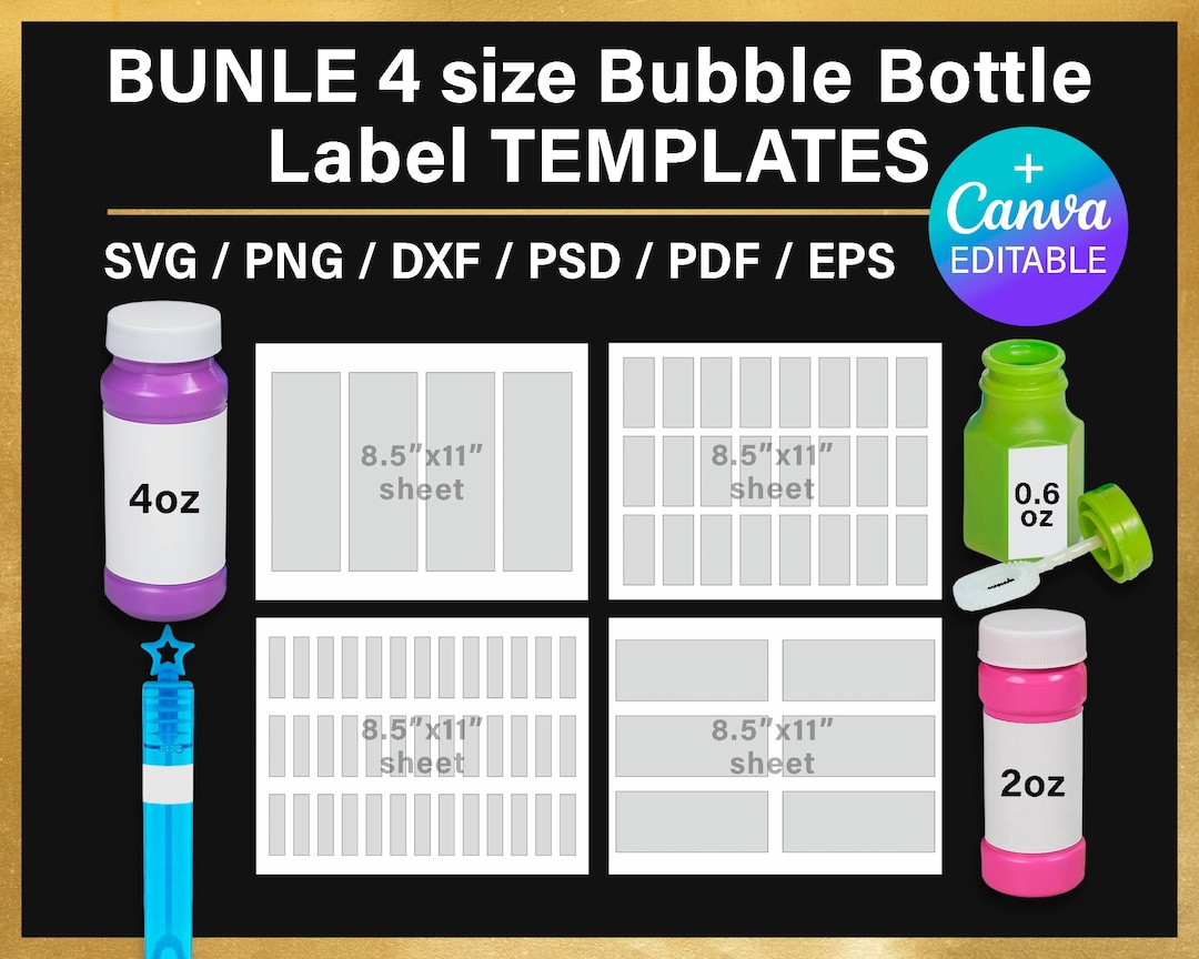 Bubble Bottle Label Template, BUNDLE, 2oz, 4oz, BLANK Template, DIY ...