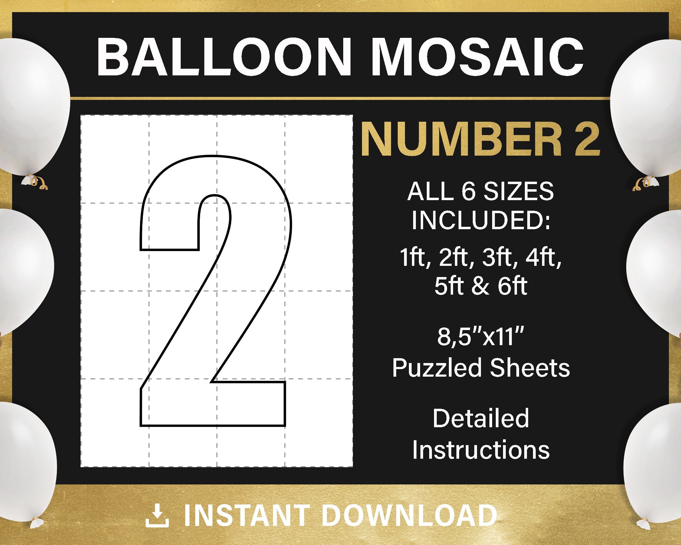 Number 2 Mosaic From Balloons Tall Two Number Template - Etsy