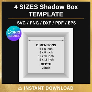 Square Shadow Box Template BUNDLE, Light Box Frame, 3D, Cardstock ...