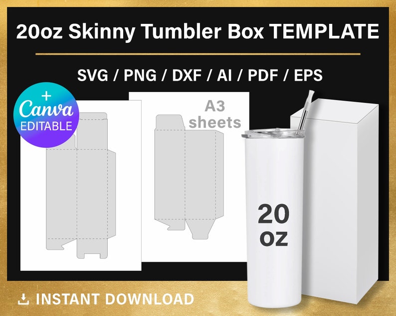 Tumbler Box Template, BUNDLE, Gift Box Template, 20oz Skinny Tumbler ...