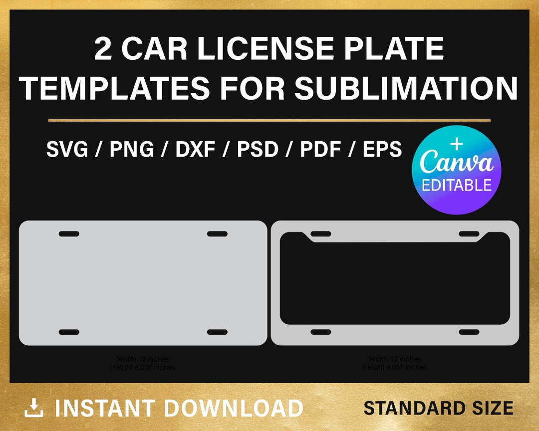 Car License Plate and Frame Template, Bundle, for Sublimation, Canva ...