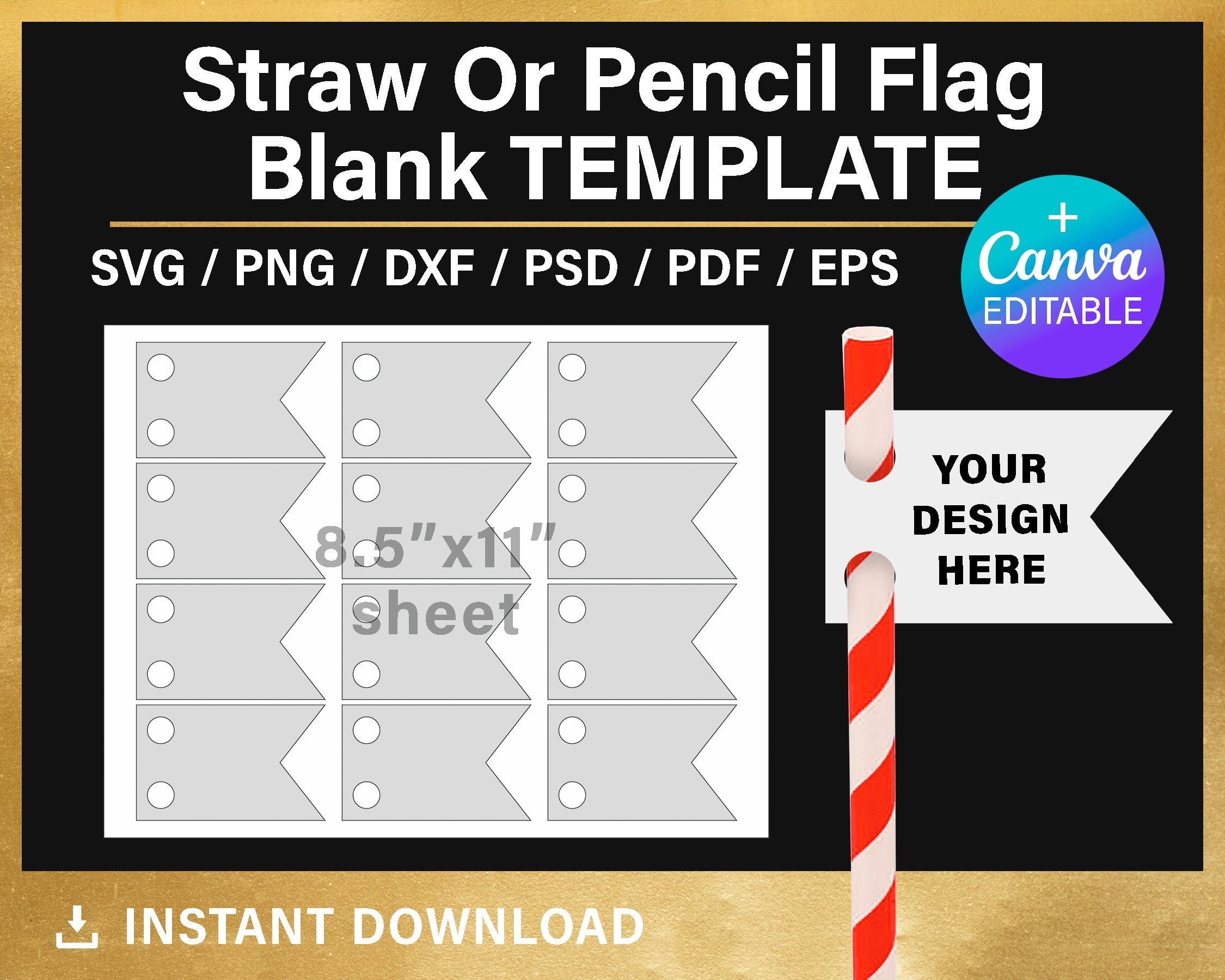 Straw Tag BLANK Template Flag Straw Tag SVG Dovetail DIY - Etsy