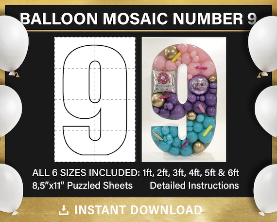 Number 9 Mosaic From Balloons Tall Nine Number Template | Etsy