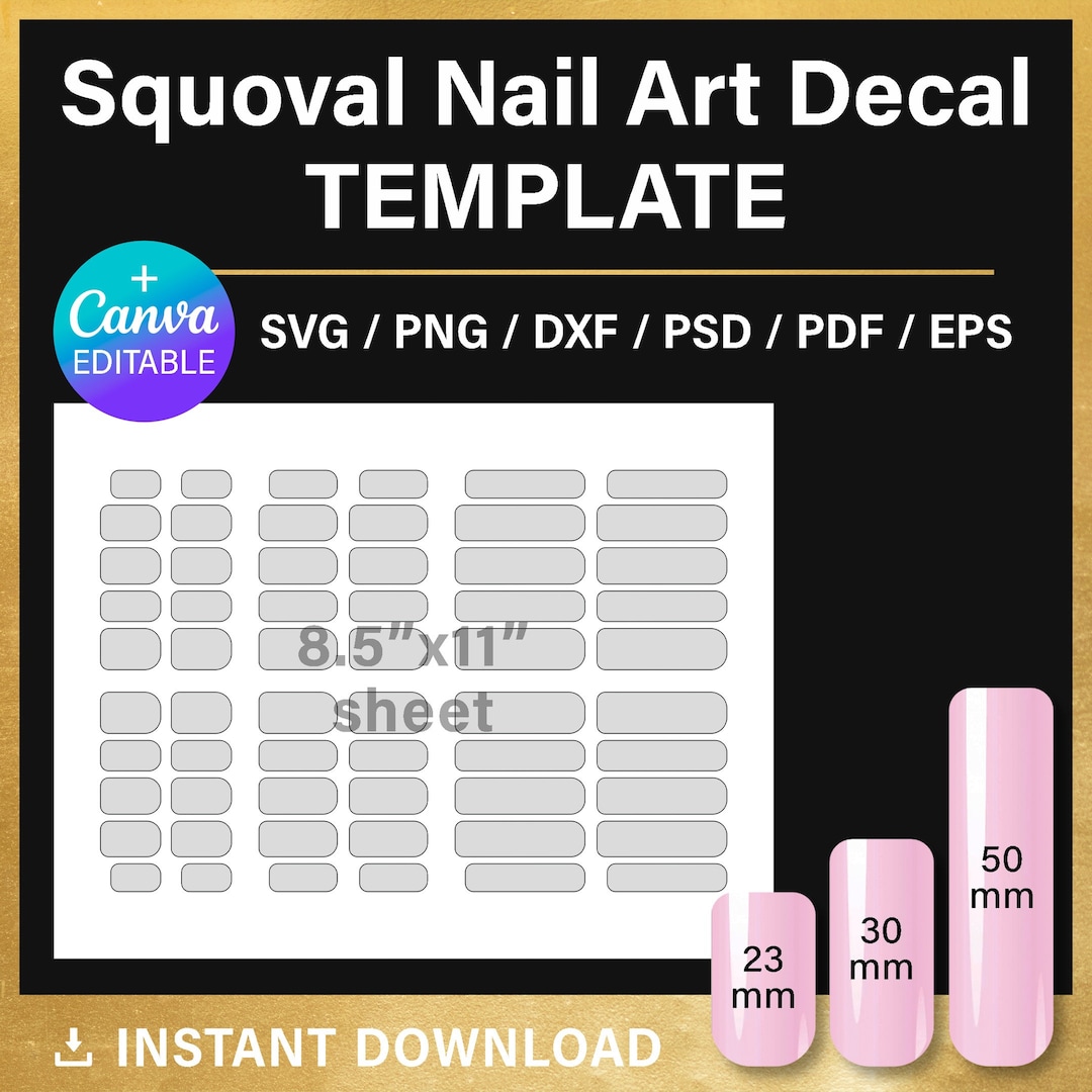 Squoval Shaped Nail BLANK Template, Nail Art Decal, DIY, Custom, Short ...