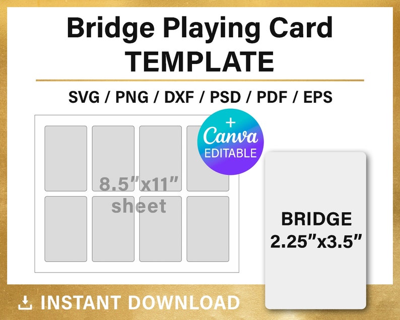 Bridge Card BLANK Template, Playing Card Template, 2.25 X 3.5 Inches ...
