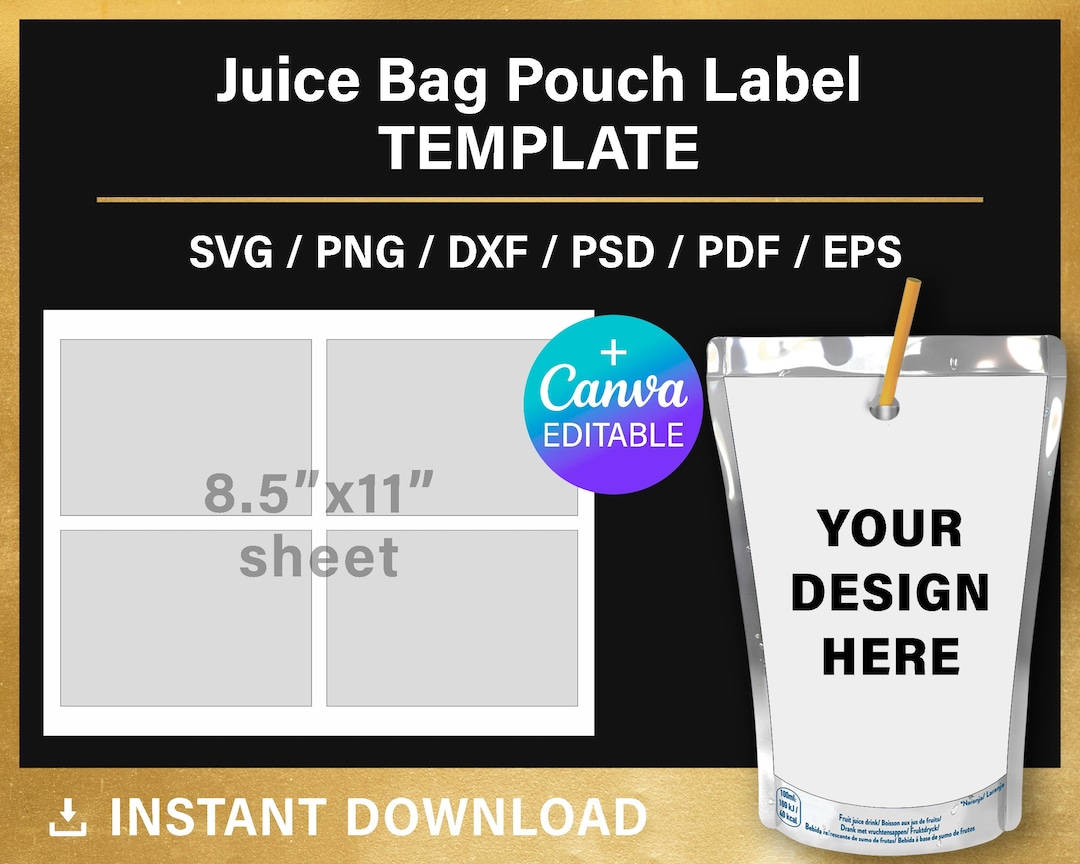 Juice Bag Pouch Template BLANK Template, DIY, Birthday Party ...