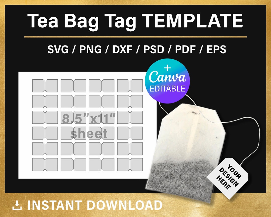 Tea Bag Tag, Blank Template, Tea Bag Label Template, DIY, Craft, Svg ...