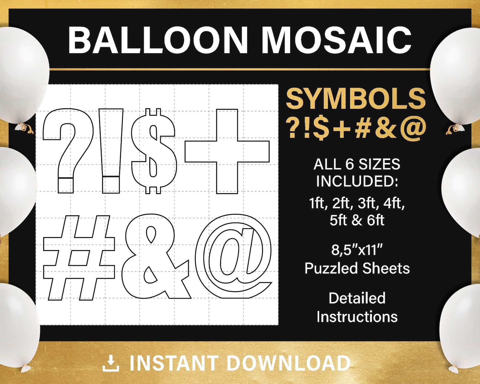 All Letters Numbers Symbols Mosaic Frame Template From Balloons, BIG ...