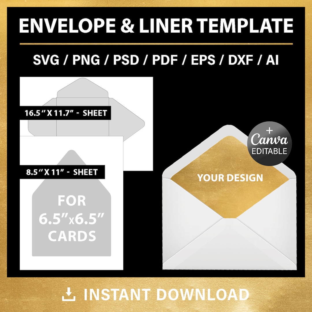 Square Envelope Liner Blank Template, 6.5 X 6.5 Inches, Svg, Dxf, Png ...