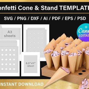 DIY Confetti Cones Holder Template + Cone Tray for Wedding Confetti ...