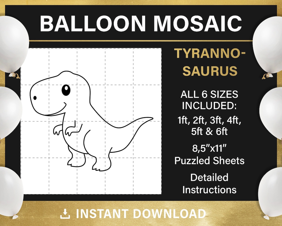 T-rex Mosaic From Balloons, DIY, Dino Theme Balloon Decor, Dinosaur ...