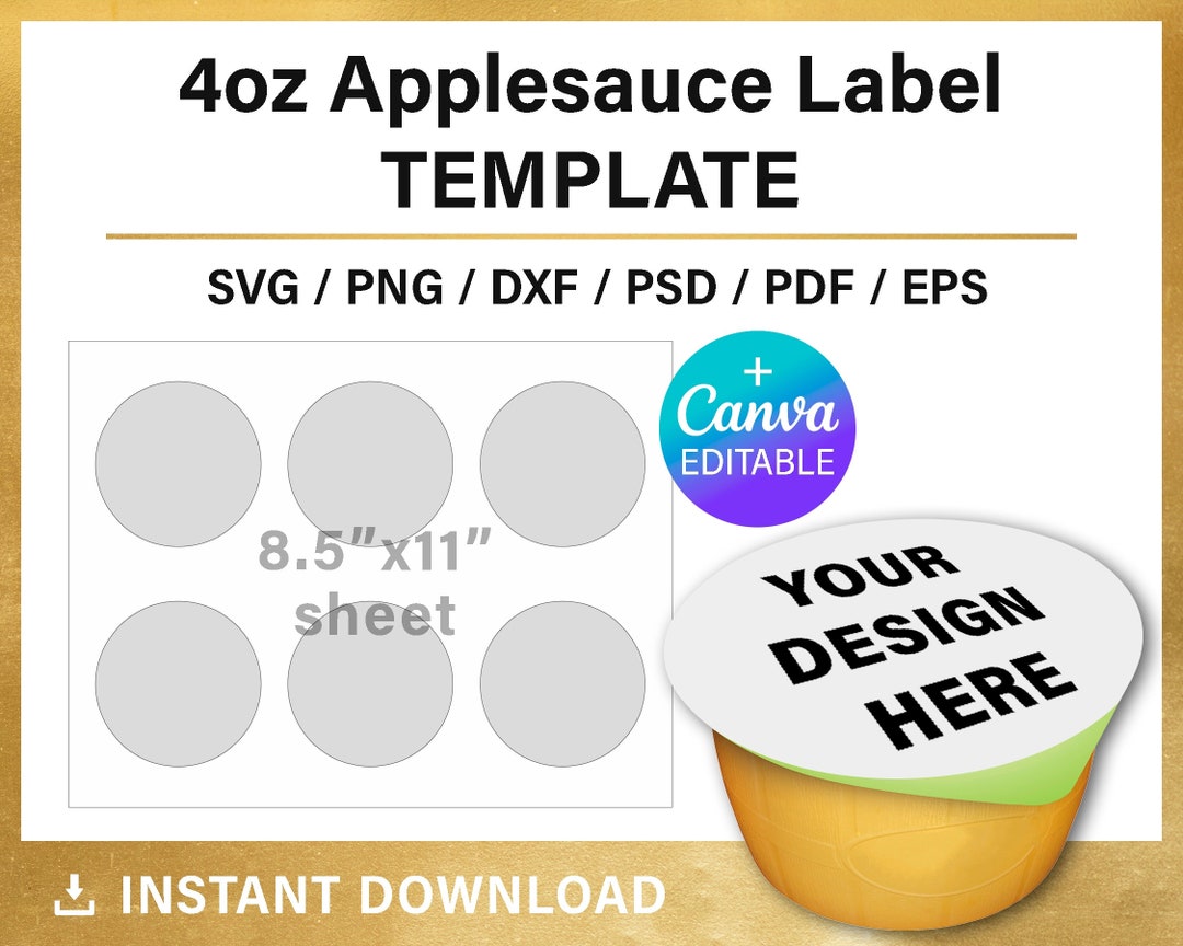4oz Applesauce BLANK Label Template Apple Sauce Cup Sticker - Etsy