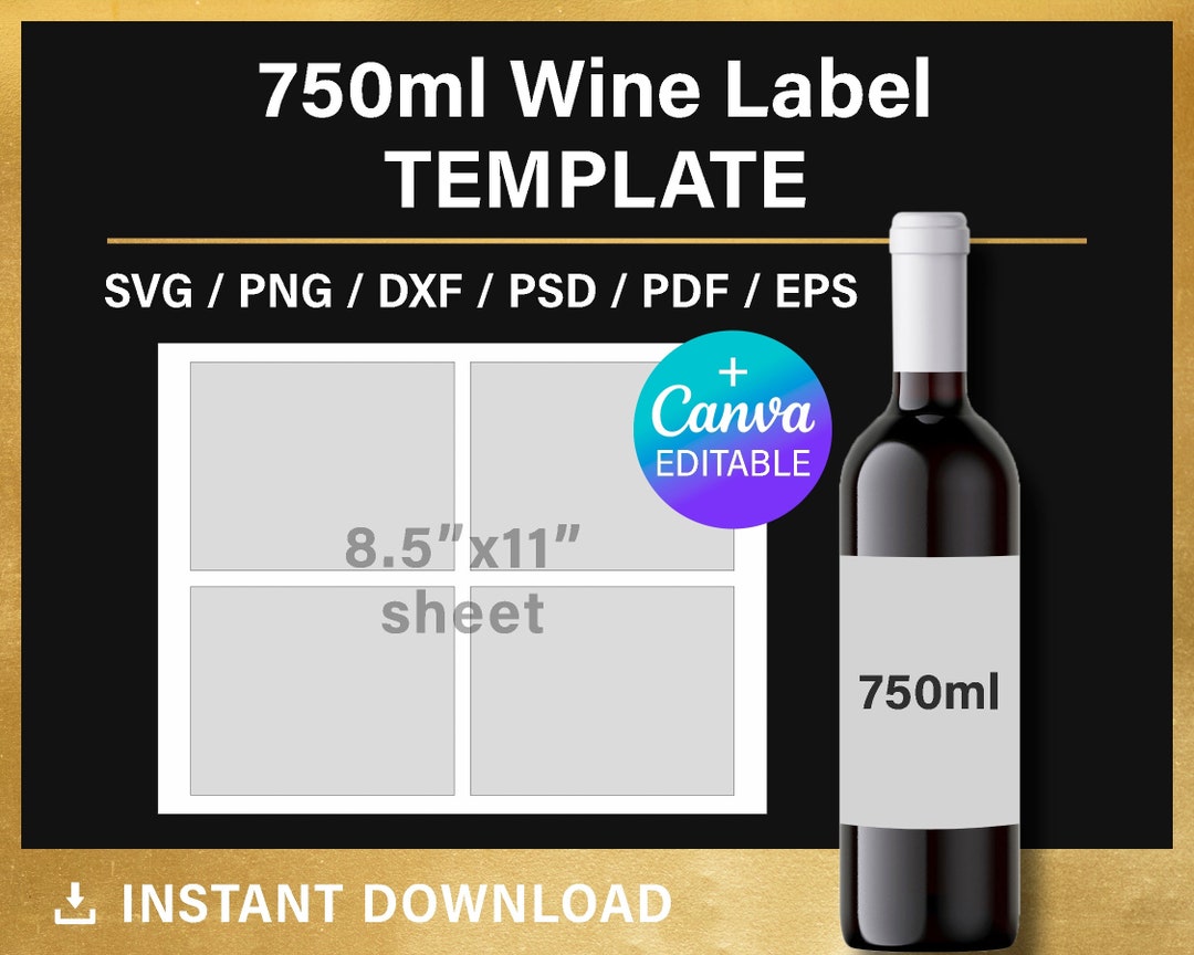 Wine Bottle Label BLANK Template, 3.75"wx4.75"h, 750 Ml, DIY, Canva ...