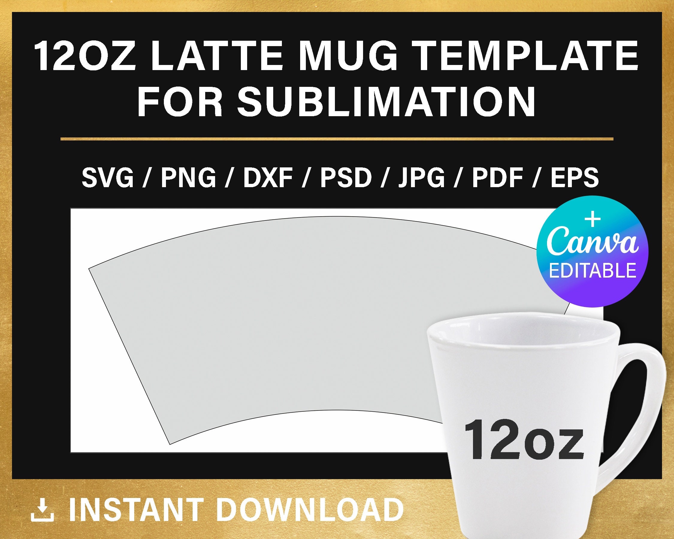 12oz Latte Mug BLANK Template for Sublimation Full Wrap DIY - Etsy UK