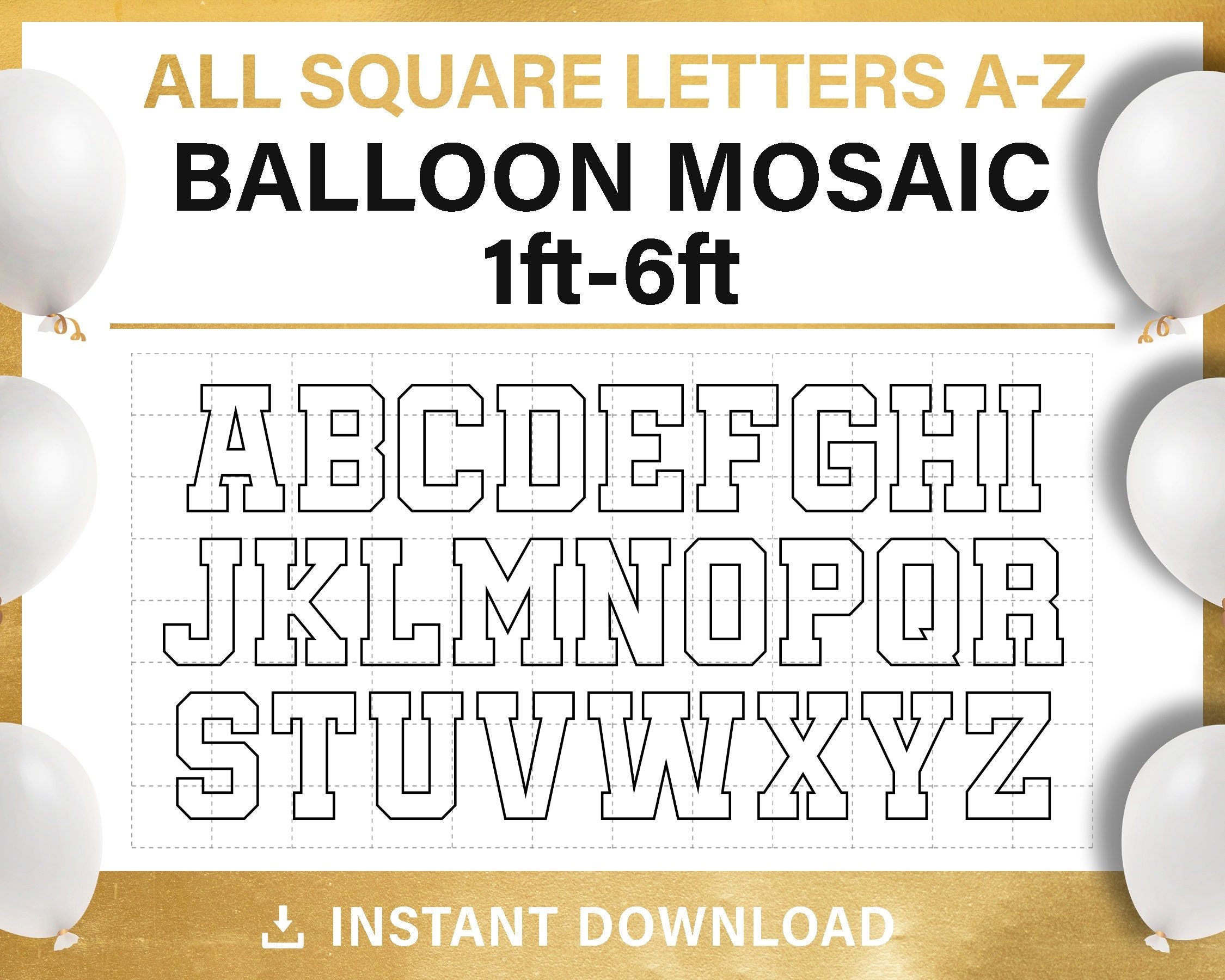 Square Letters and Numbers Mosaic Frame Template From Balloons, BIG ...