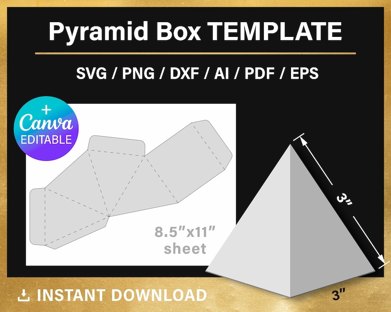 3x3 Inches Pyramid Gift Box Template DIY Triangle Box - Etsy