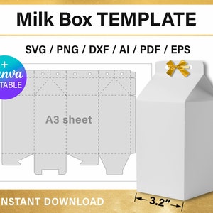 Milk Box Template, DIY Milk Carton BLANK Template, Canva, Svg, Cricut ...