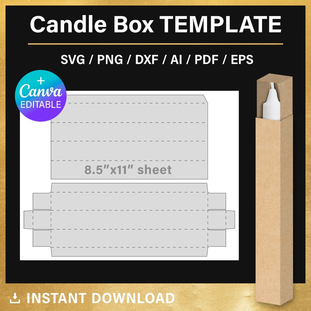 Tall Candle Box Blank Template, Diy Candle Gift Box, Png, Canva, Svg ...