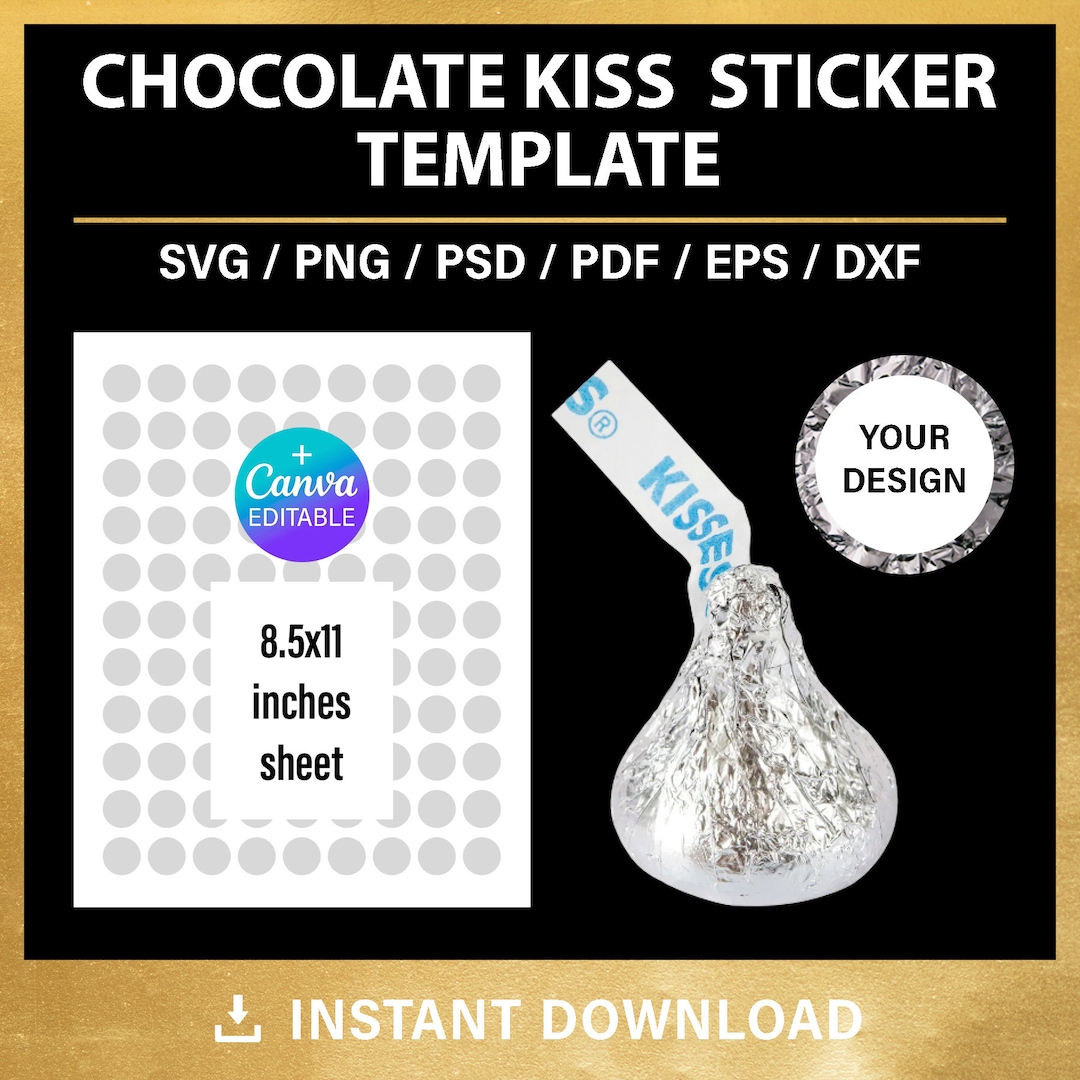 Kiss Sticker, BLANK Template, Chocolate Kiss, Round Sticker Template ...