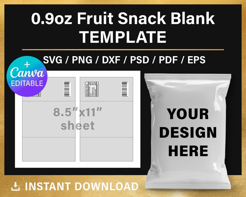 Fruit Snack Label Wrapper, BLANK Template, 0.9oz, DIY, Birthday Party ...