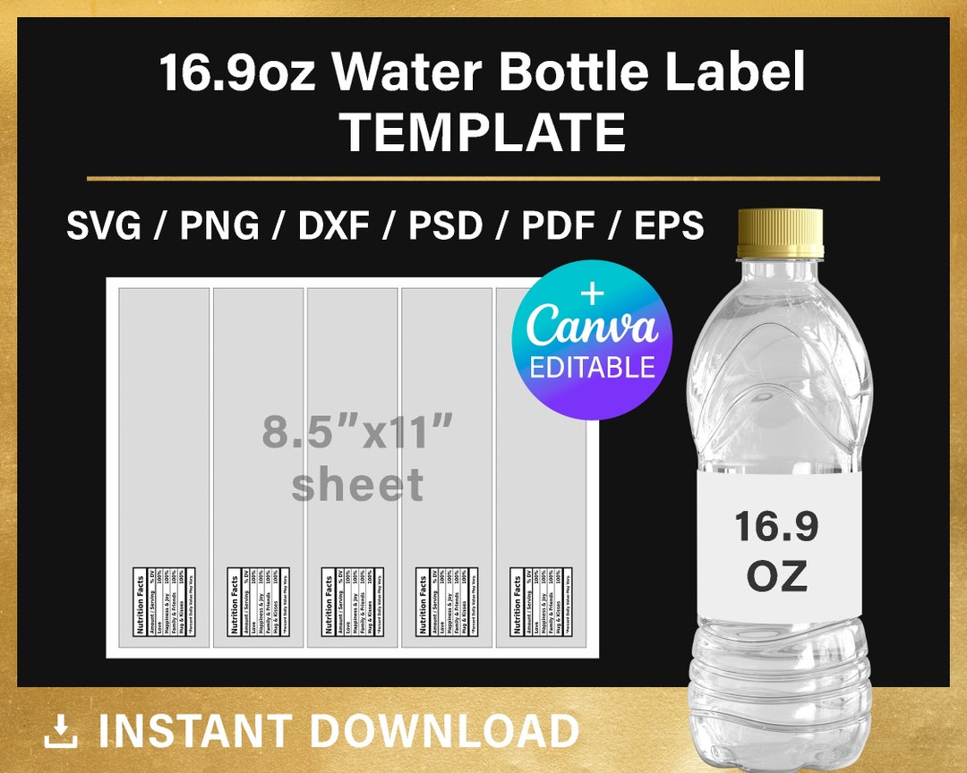 16.9 Oz Water Bottle Label Blank Template, 500 Ml Water Bottle, Full ...