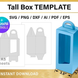 Tall Box Template, With Handle, DIY Gift Box, 3.5 X 3.5 X7 Inches ...