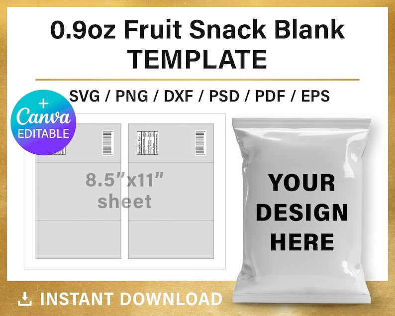 Fruit Snack Label Wrapper, BLANK Template, 0.9oz, DIY, Birthday Party ...