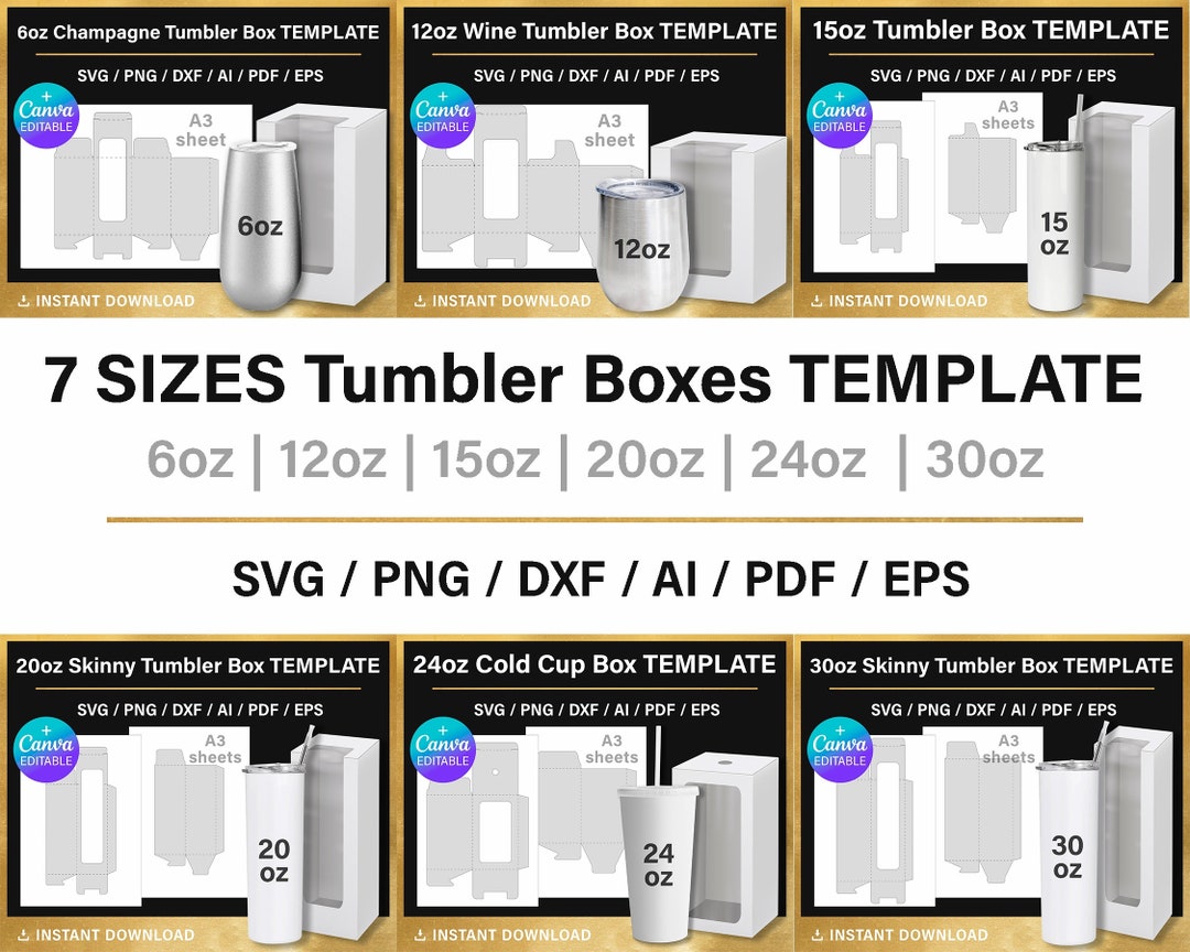 BUNDLE, Tumbler Box Template, DIY, Gift Box Template, 20oz Skinny ...